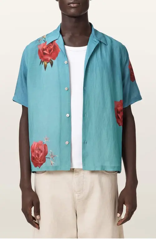ALLSAINTS Fazed Floral Button-up Camp Shirt - Anker Blue