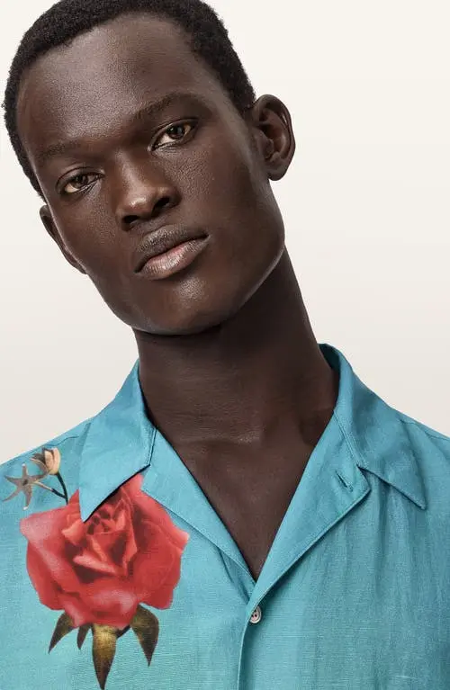ALLSAINTS Fazed Floral Button-up Camp Shirt - Anker Blue
