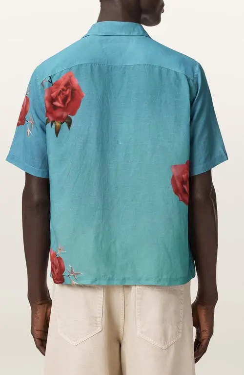 ALLSAINTS Fazed Floral Button-up Camp Shirt - Anker Blue