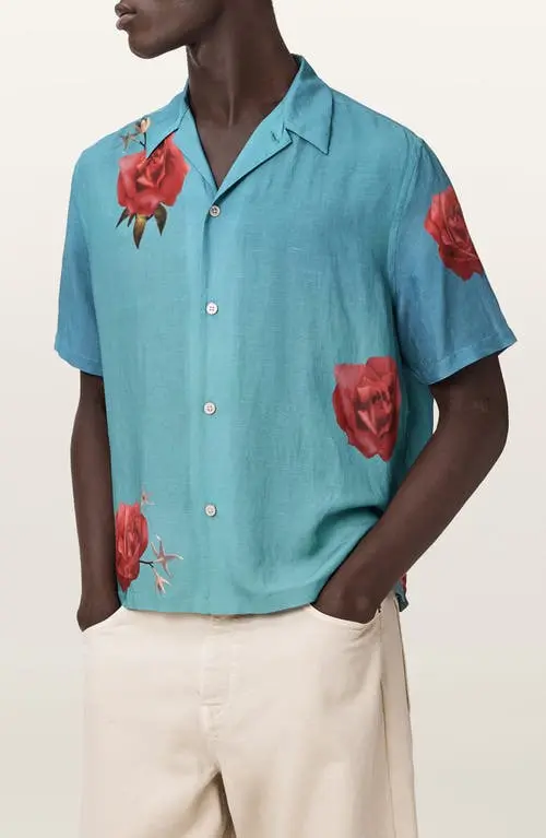ALLSAINTS Fazed Floral Button-up Camp Shirt - Anker Blue