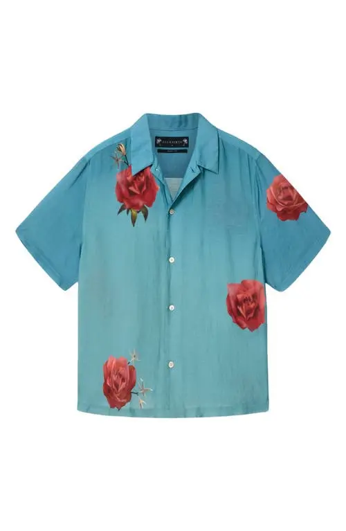 ALLSAINTS Fazed Floral Button-up Camp Shirt - Anker Blue
