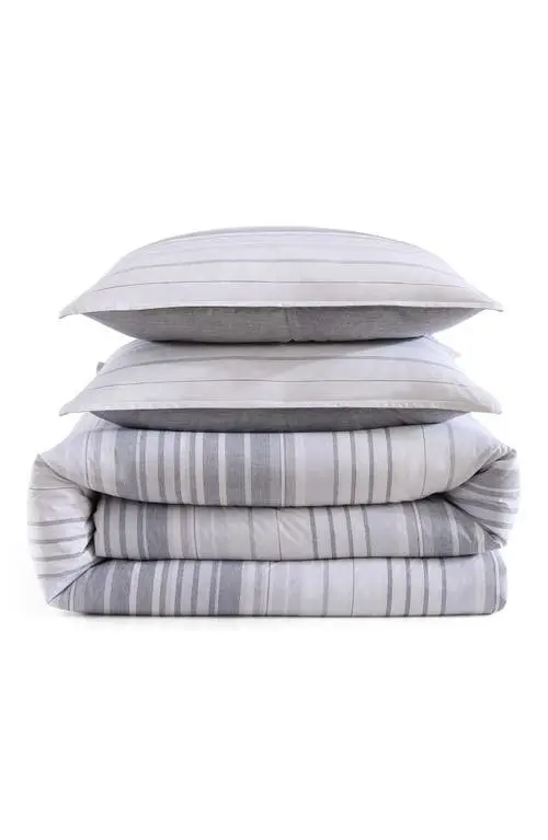 Tommy Hilfiger Bold Stripe Texture Cotton Percale Comforter & Shams Set - Light/medium Grey