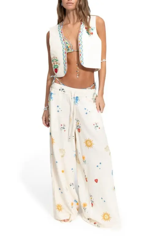 Agua Bendita Janis Solstice Wide Leg Cover-up Pants - White