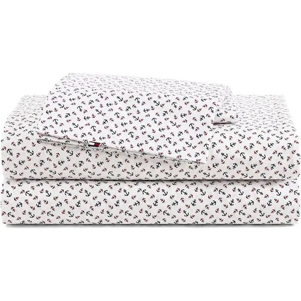 Tommy Hilfiger Atlantic Anchors Cotton Percale Sheet Set - Red