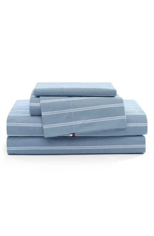 Tommy Hilfiger Effortless Stripe Cotton Percale Sheet Set - Medium/dark Blue