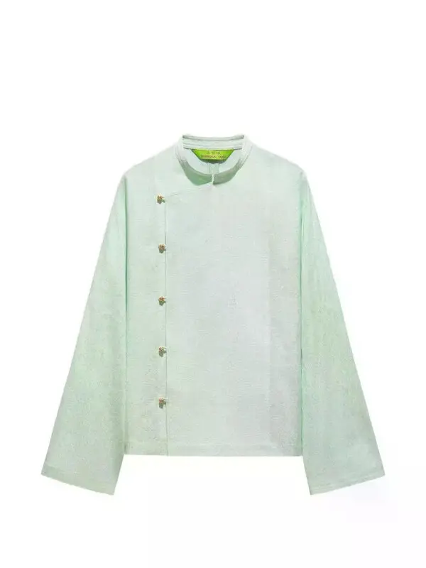 Shanghai Tang Jacquard Blouse With Gold-tone Buttons - Green