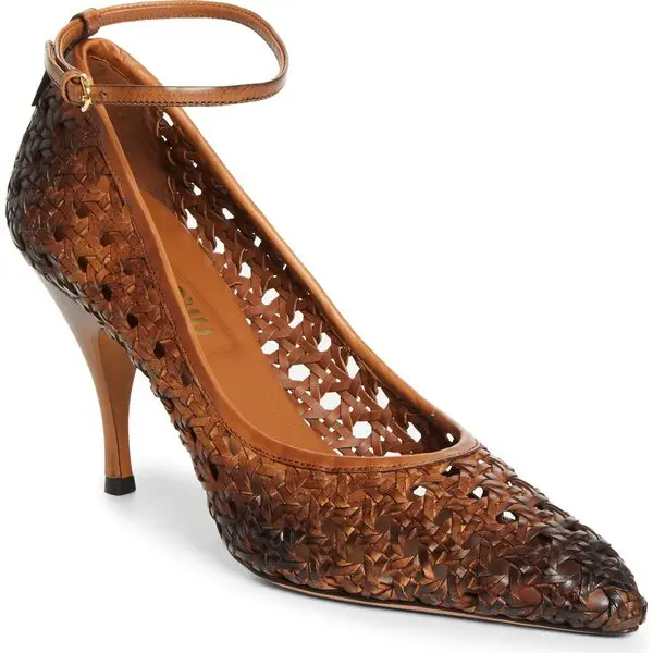 Miu Miu Woven Pointed Toe Pump - Cognac