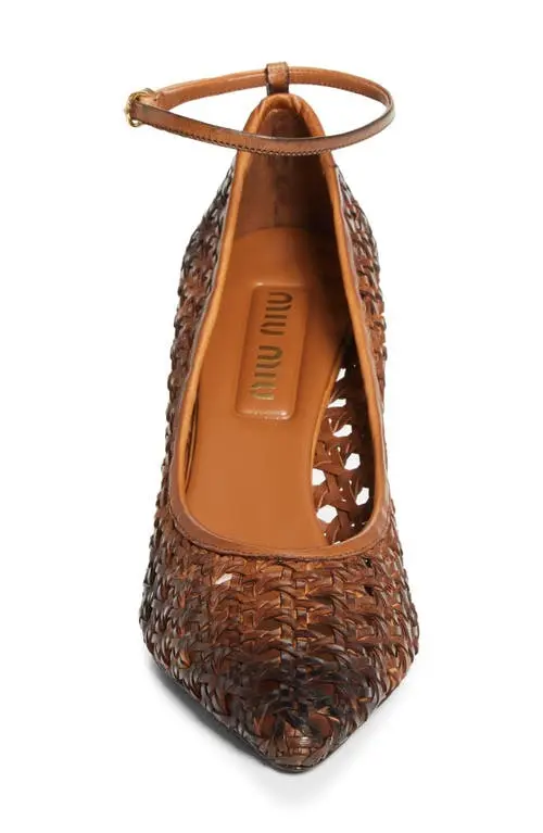 Miu Miu Woven Pointed Toe Pump - Cognac