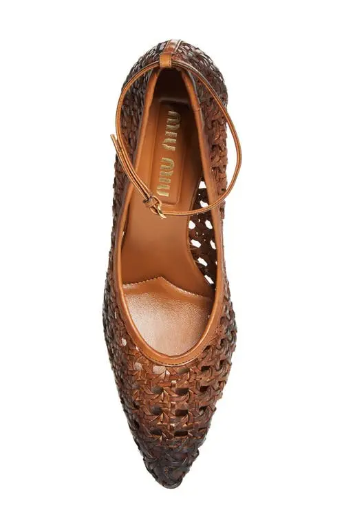Miu Miu Woven Pointed Toe Pump - Cognac