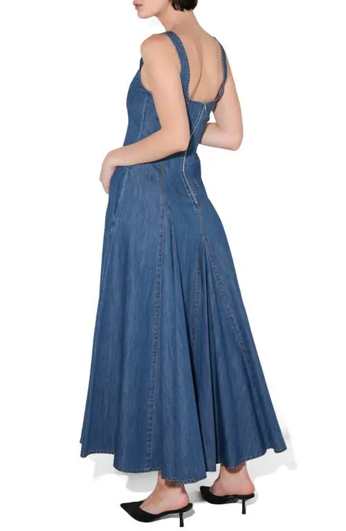 FREEMARKET Square Neck A-line Denim Midi Dress