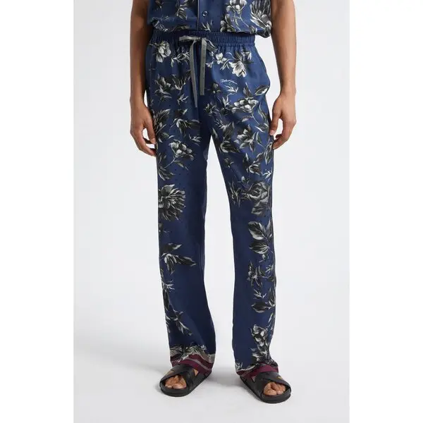 Dolce & Gabbana Peony Print Silk Twill Drawstring Pants - Peonie Blue