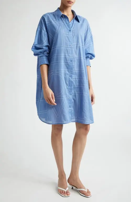 TOTEME Oversized Embroidered Cotton & Lyocell Voile Shirtdress - Cobalt