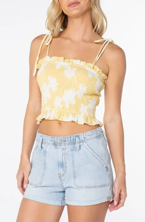 Roxy Avalon Floral Smocked Cotton Blend Crop Top - Raffia