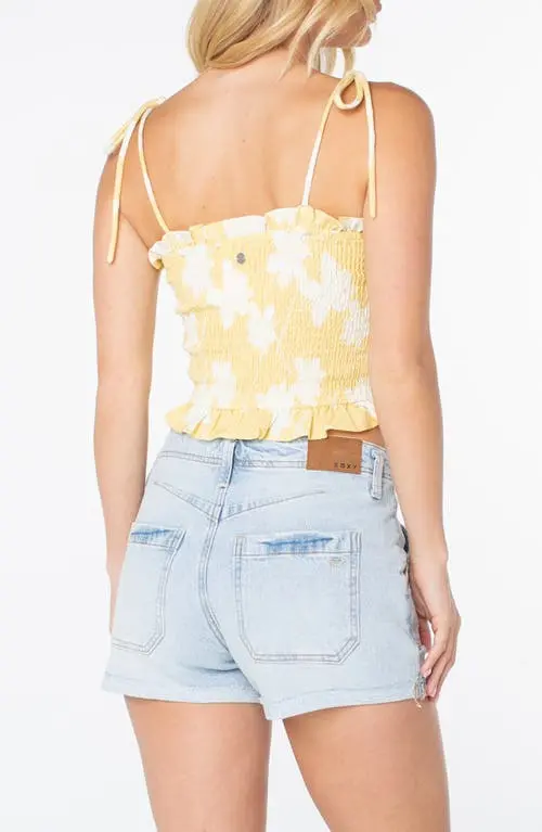 Roxy Avalon Floral Smocked Cotton Blend Crop Top - Raffia