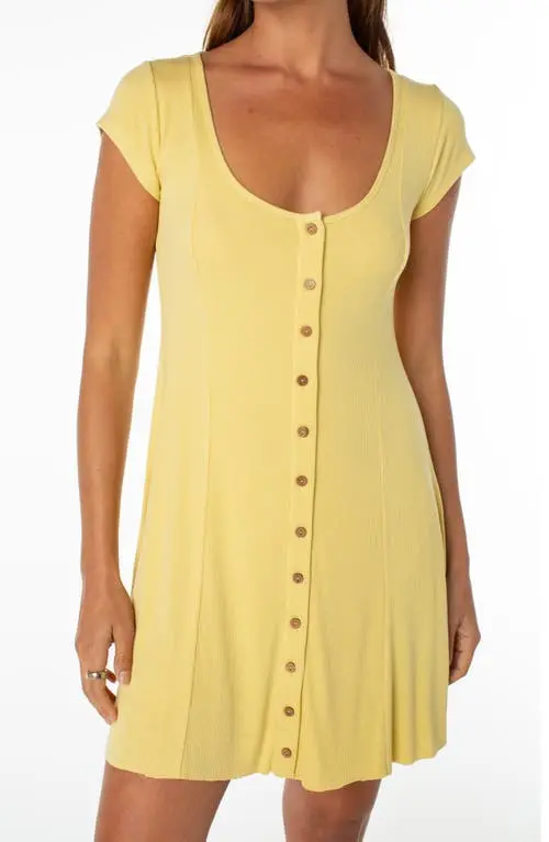 Roxy Ribbed Minidress With Wooden Button Detail - Raffia