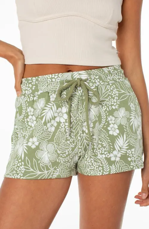Roxy Tropical Floral Print Drawstring Shorts - Sage