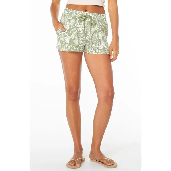 Roxy Tropical Floral Print Drawstring Shorts - Sage
