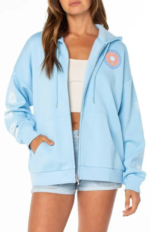 Roxy Full Zip Fleece Graphic Hoodie - Airy Blue