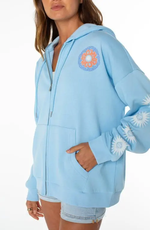 Roxy Full Zip Fleece Graphic Hoodie - Airy Blue