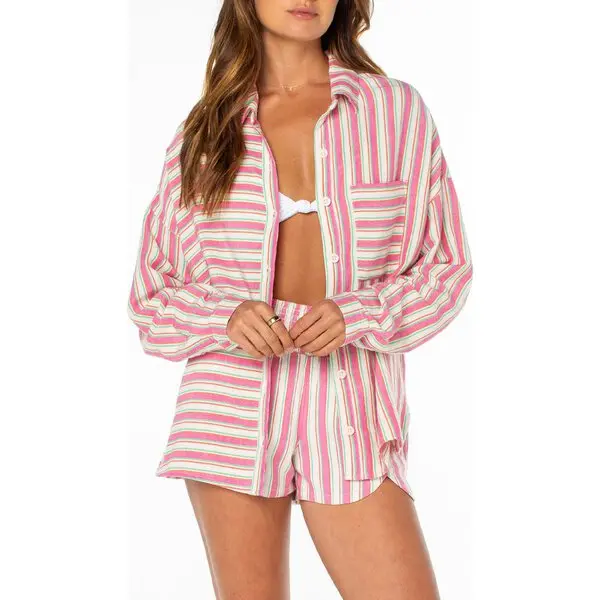 Roxy Oversized Striped Button-up Cover-up Shirt