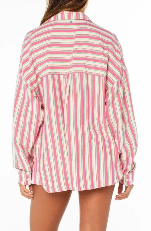 Roxy Oversized Striped Button-up Cover-up Shirt