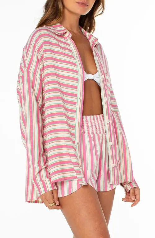 Roxy Oversized Striped Button-up Cover-up Shirt