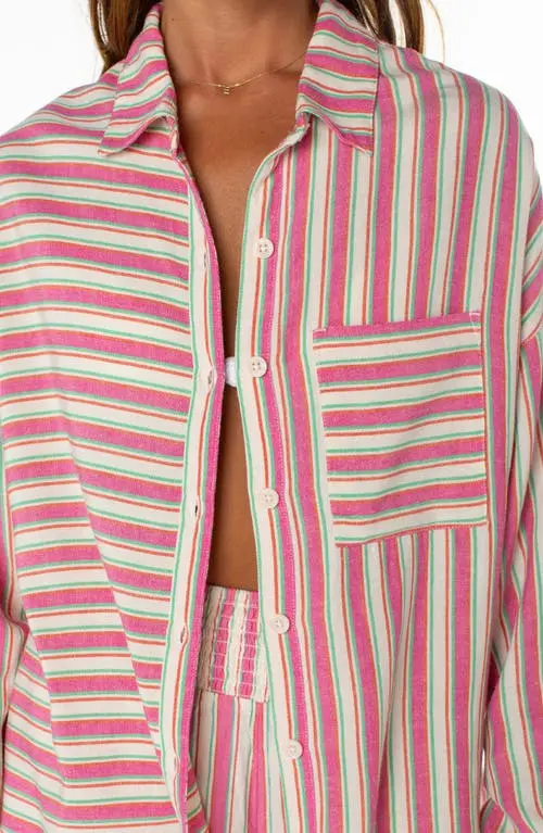 Roxy Oversized Striped Button-up Cover-up Shirt