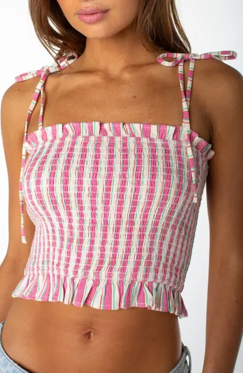 Roxy Avalon Stripe Smocked Cotton Blend Crop Top