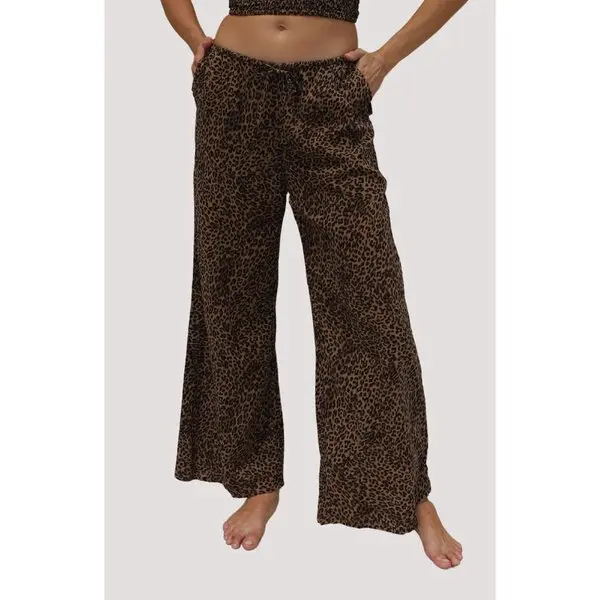 STONE FOX SWIM Koda Leopard Print Drawstring Wide Leg Pants - Selva