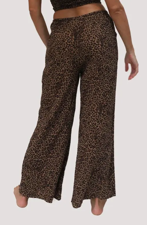 STONE FOX SWIM Koda Leopard Print Drawstring Wide Leg Pants - Selva