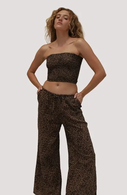 STONE FOX SWIM Koda Leopard Print Drawstring Wide Leg Pants - Selva