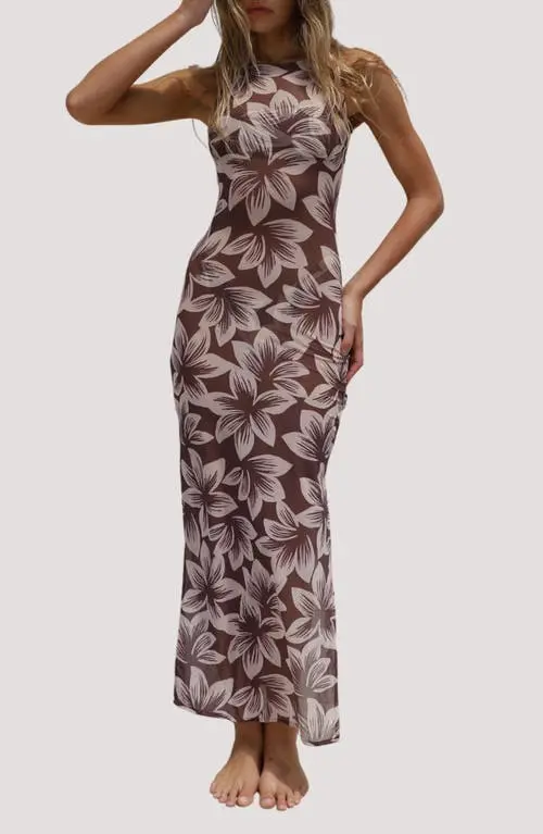 STONE FOX SWIM Konda Sheer Mesh Maxi Dress - Cocoa Bloom