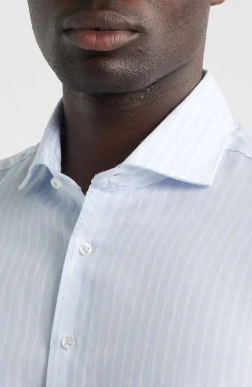 1863 BY ETERNA Slim Fit Stripe Non-iron Cotton & Linen Dress Shirt