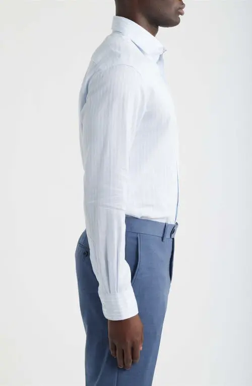 1863 BY ETERNA Slim Fit Stripe Non-iron Cotton & Linen Dress Shirt