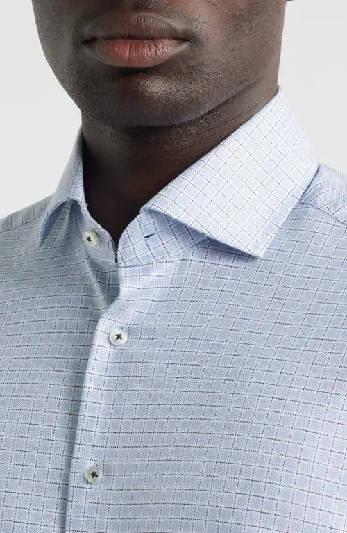 1863 BY ETERNA Modern Fit Check Non-iron Cotton Twill Dress Shirt - Sky