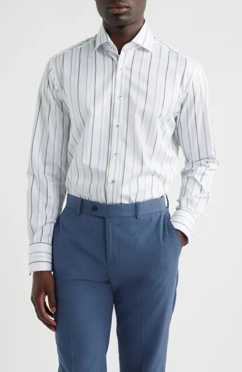 1863 BY ETERNA Modern Fit Stripe Non-iron Cotton Twill Dress Shirt - Blue