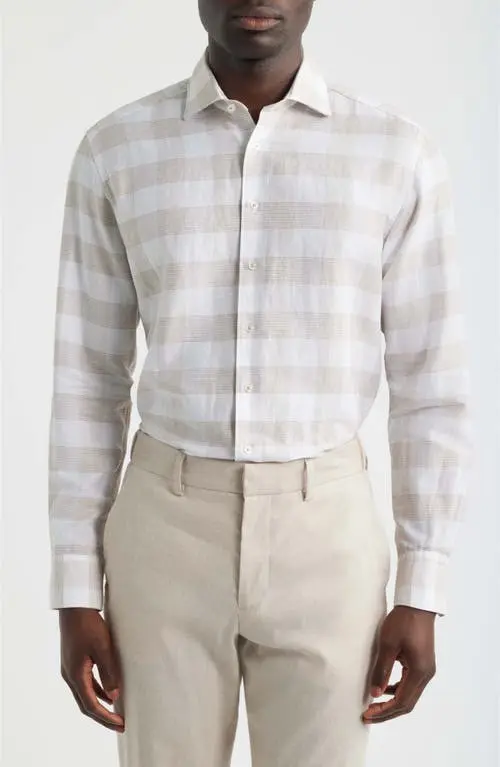 1863 BY ETERNA Modern Fit Cotton & Linen Easy-iron Dress Shirt - Beige