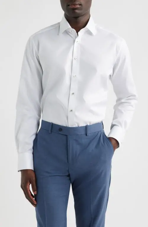 1863 BY ETERNA Modern Fit Dot Pattern Non-iron Cotton Dobby Dress Shirt - White