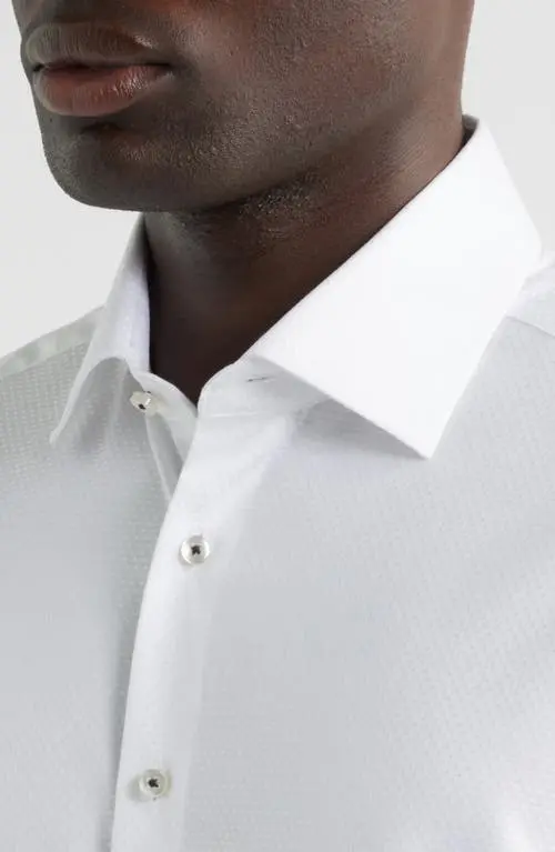 1863 BY ETERNA Modern Fit Dot Pattern Non-iron Cotton Dobby Dress Shirt - White