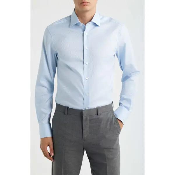 1863 BY ETERNA Slim Fit Dot Pattern Non-iron Cotton Dobby Dress Shirt - Light Blue