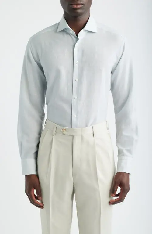 1863 BY ETERNA Soft Luxury Modern Fit Wool & Linen Non-iron Dress Shirt - Sky