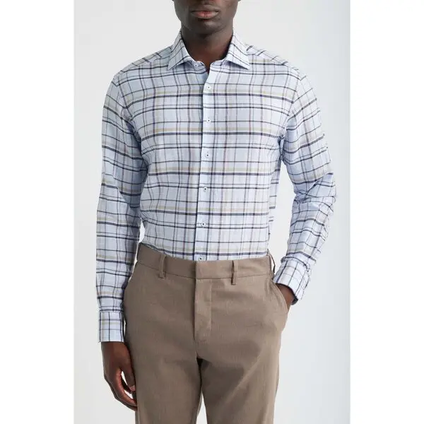 1863 BY ETERNA Soft Luxury Modern Fit Check Non-iron Dress Shirt