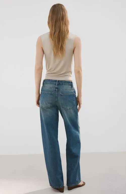 Mango Low Rise Straight Leg Jeans - Medium Blue