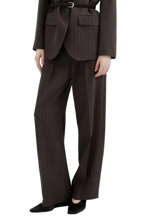 Mango Pleated Pinstripe Suit Trousers - Chocolate