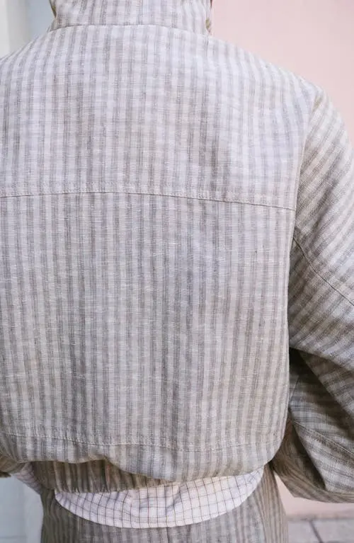Mango Checked Bomber Jacket With Funnel Neck And Balloon Sleeves