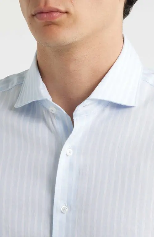 1863 BY ETERNA Slim Fit Stripe Non-iron Cotton & Linen Dress Shirt