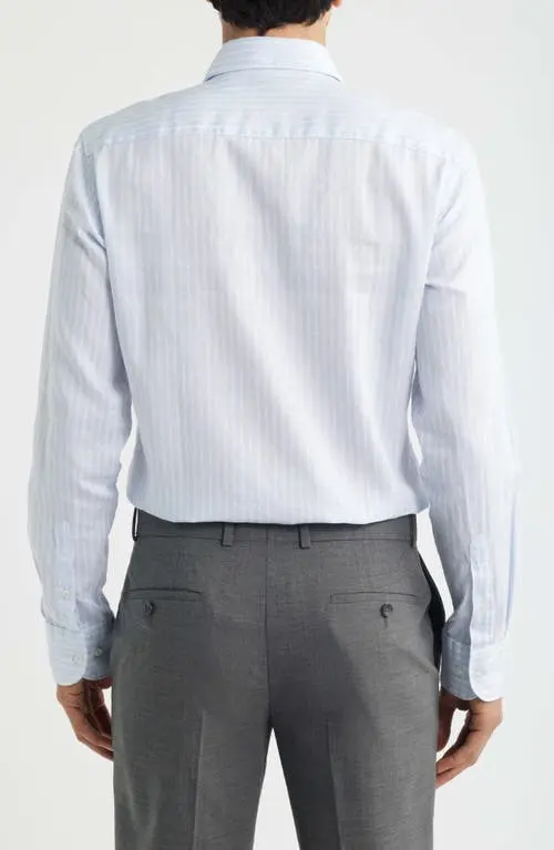 1863 BY ETERNA Slim Fit Stripe Non-iron Cotton & Linen Dress Shirt
