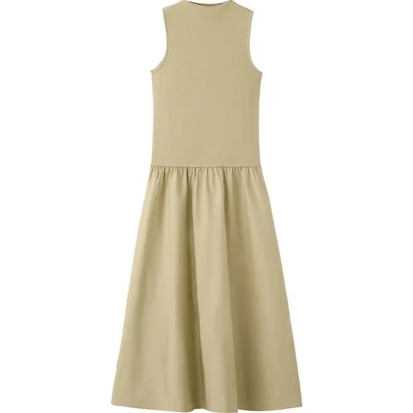 Mango Sleeveless Mock Neck Stretch Cotton Midi Dress - Olive Green