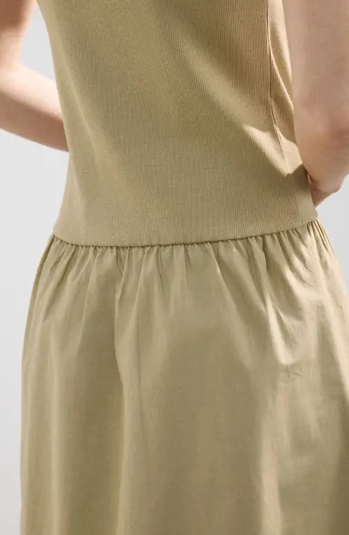 Mango Sleeveless Mock Neck Stretch Cotton Midi Dress - Olive Green