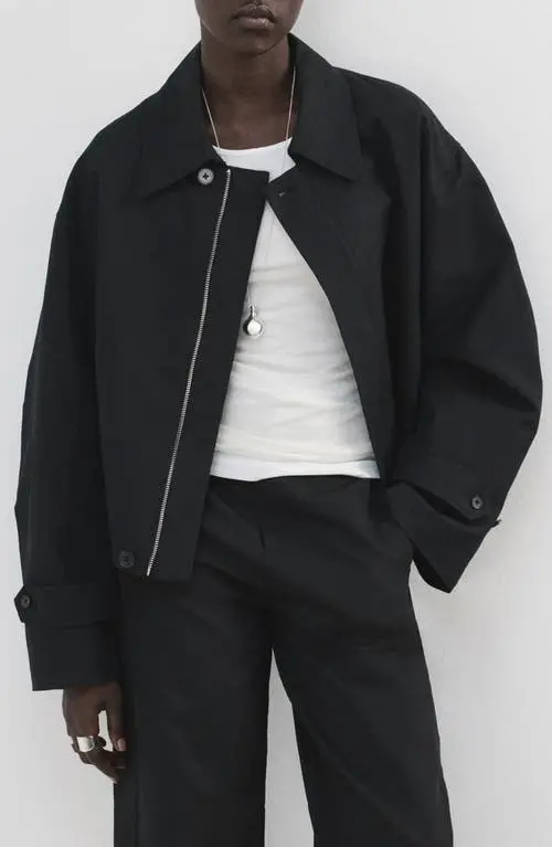 Mango Cotton & Linen Blend Zip Jacket - Black